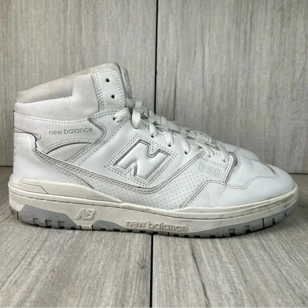 New Balance 650 High Top Triple White Leather Sneaker… - Gem